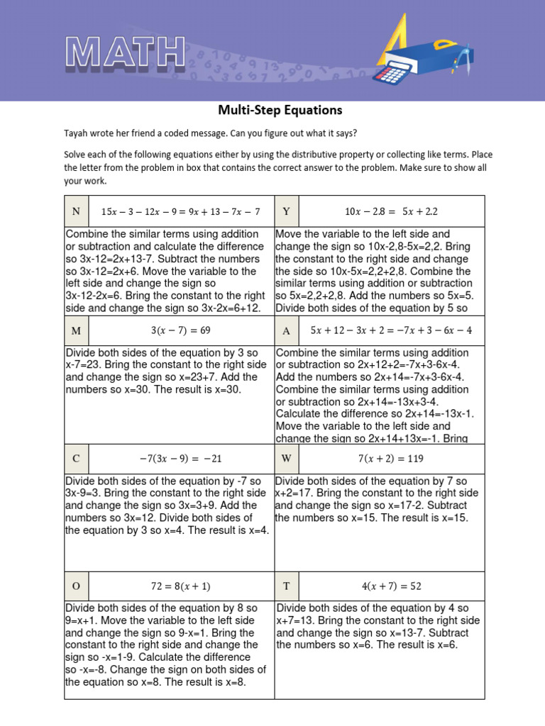Solving Multi-Step Equations | PDF | Equations | Mathematics