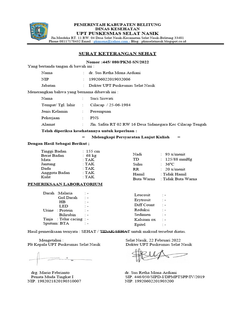 Form Surat Sehat DR Retha | PDF | Kesehatan Holistik