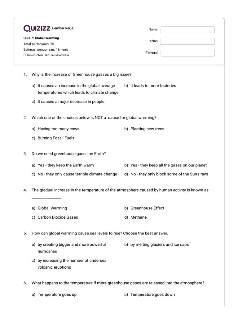 Quiz 7 - Global Warming | PDF | Climate Change | Greenhouse Effect