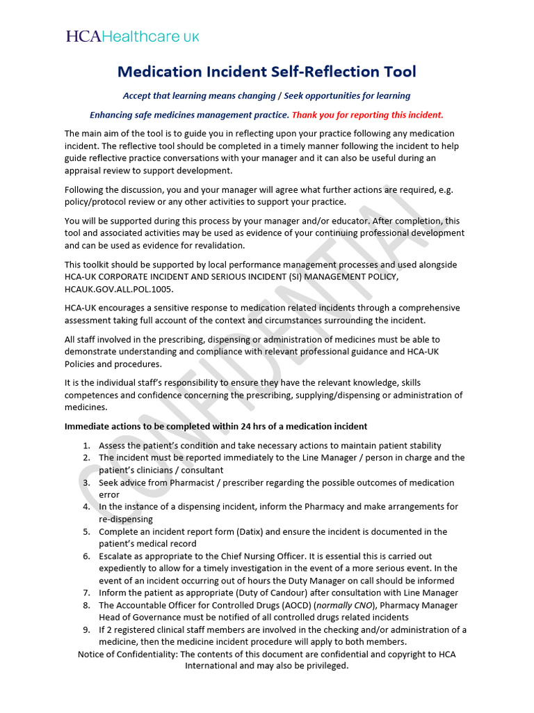 Medication Incident Self-Reflection Tool v1.0 | PDF | Medical ...