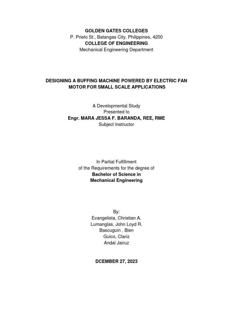 (AC MOTOR Finals) DESIGNING-A-BUFFING-MACHINE-POWERED-BY-ELECTRIC-FAN | Download Free PDF ...