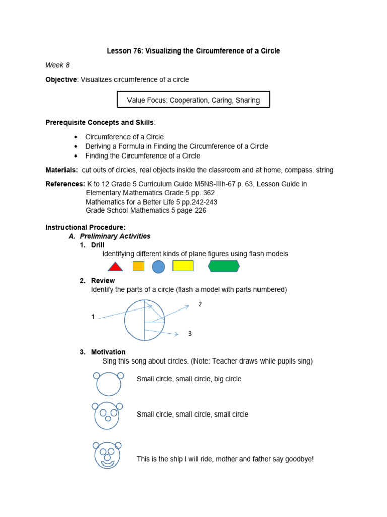 Grade 5 TG Math Q3 Lesson 76 | PDF | Mathematics | Circle