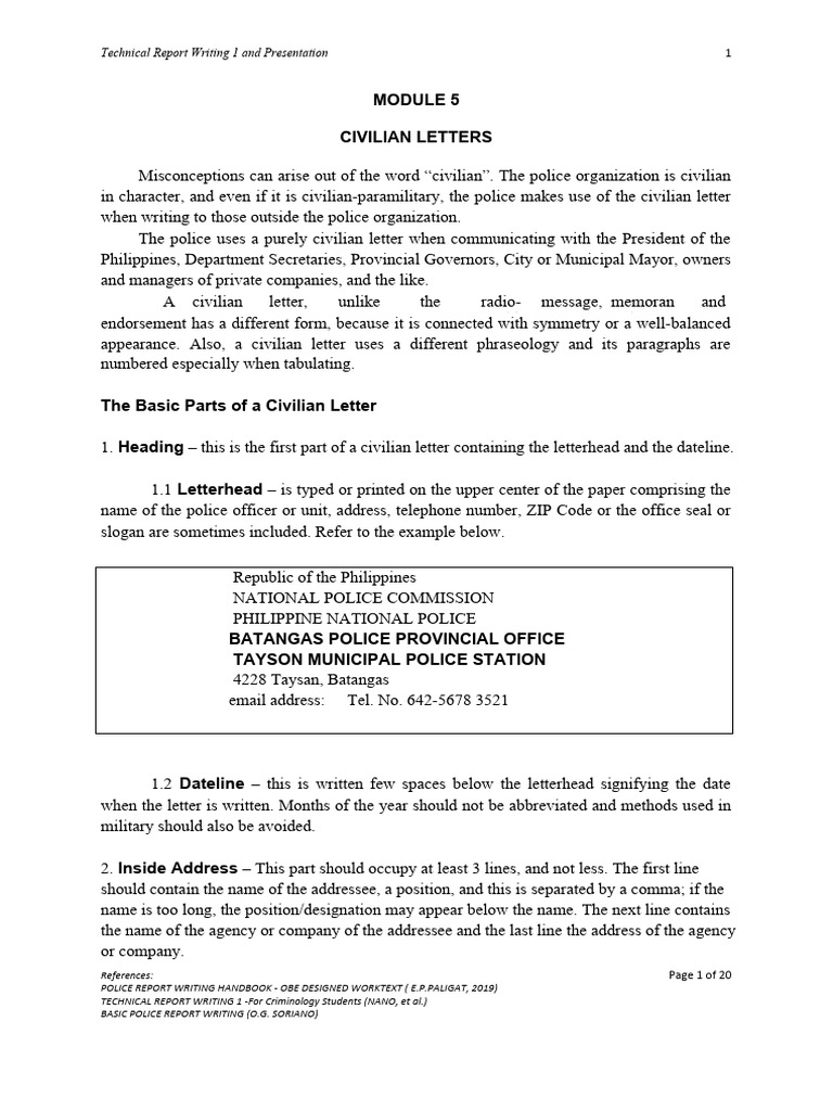 Structure of Civilian Letters for Police | PDF | Written Communication
