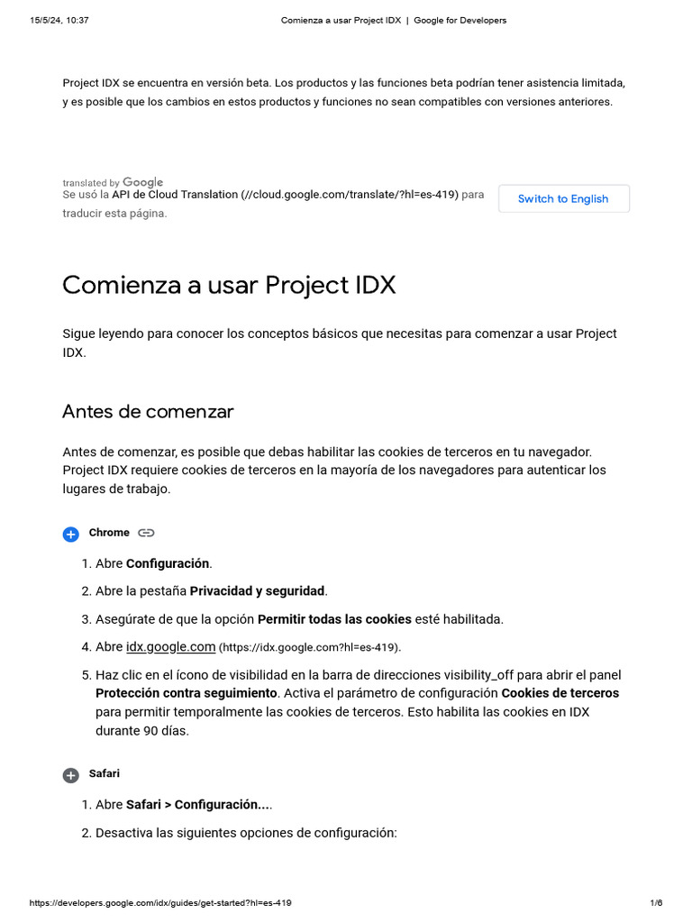 Guía para comenzar con Project IDX | PDF | Cookie HTTP | Tecnologías de la información