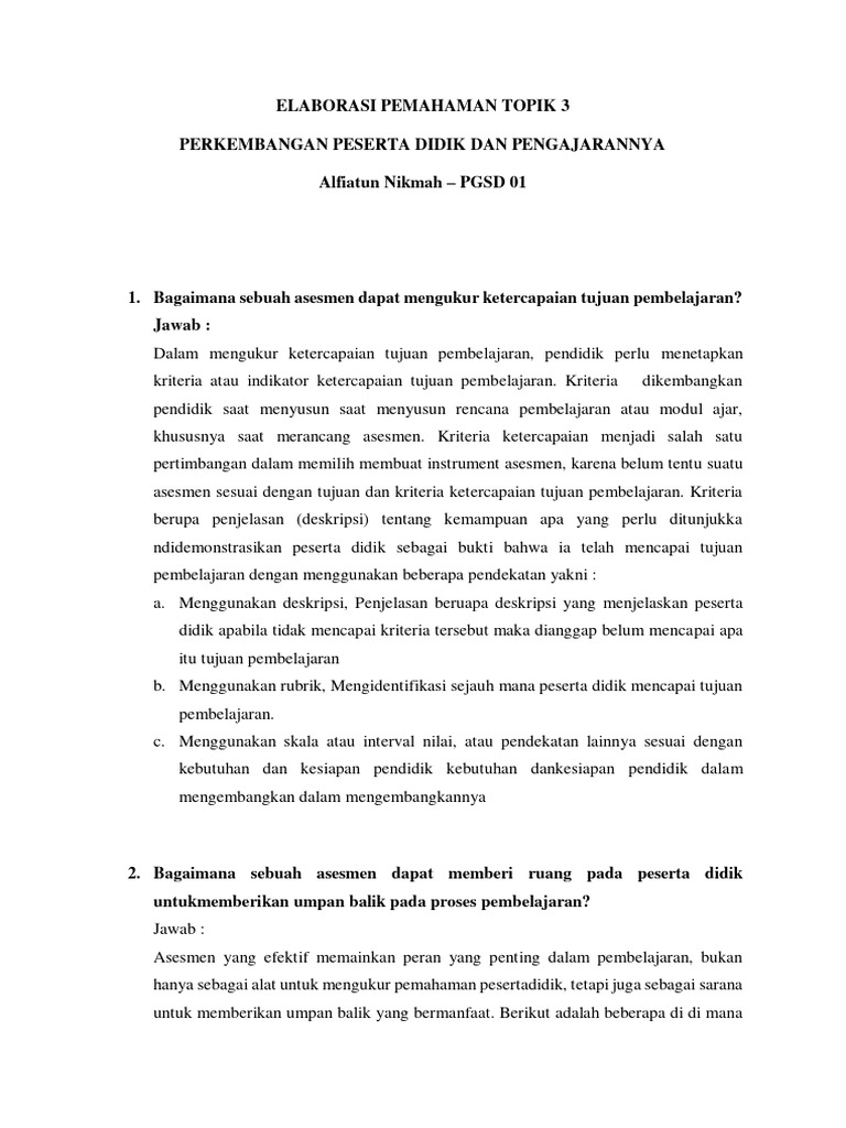 ELABORASI PEMAHAMAN TOPIK 3 | PDF