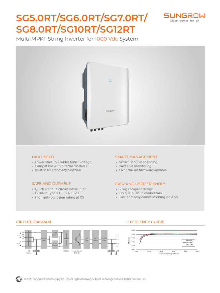 Sungrow RT Datasheet | Download Free PDF | Electrical Components ...
