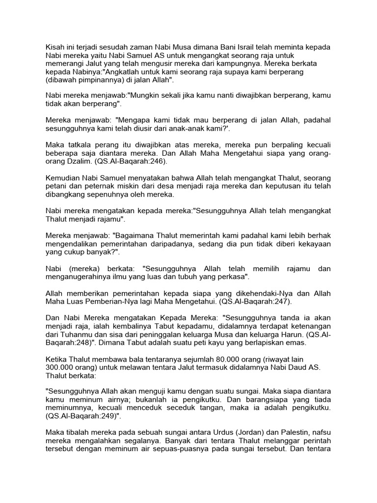 Kisah ini terjadi sesudah zaman Nabi Musa dimana Bani Israil telah ...