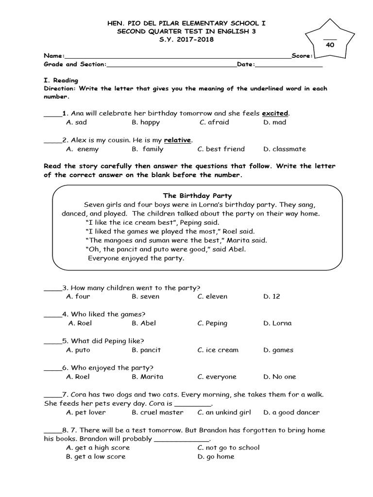 Second Periodical Test 2017-2018 | PDF | Linguistics