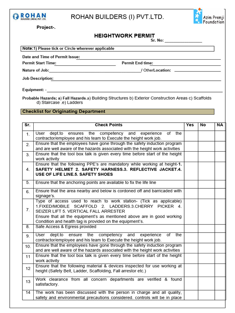 EHS-WP-05 Height Work Permit | PDF | Scaffolding | Safety