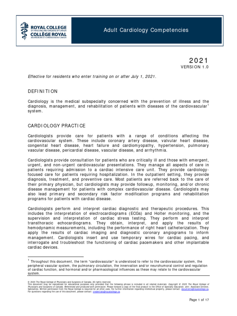 Adult Cardiology Competencies e | PDF | Cardiology | Heart