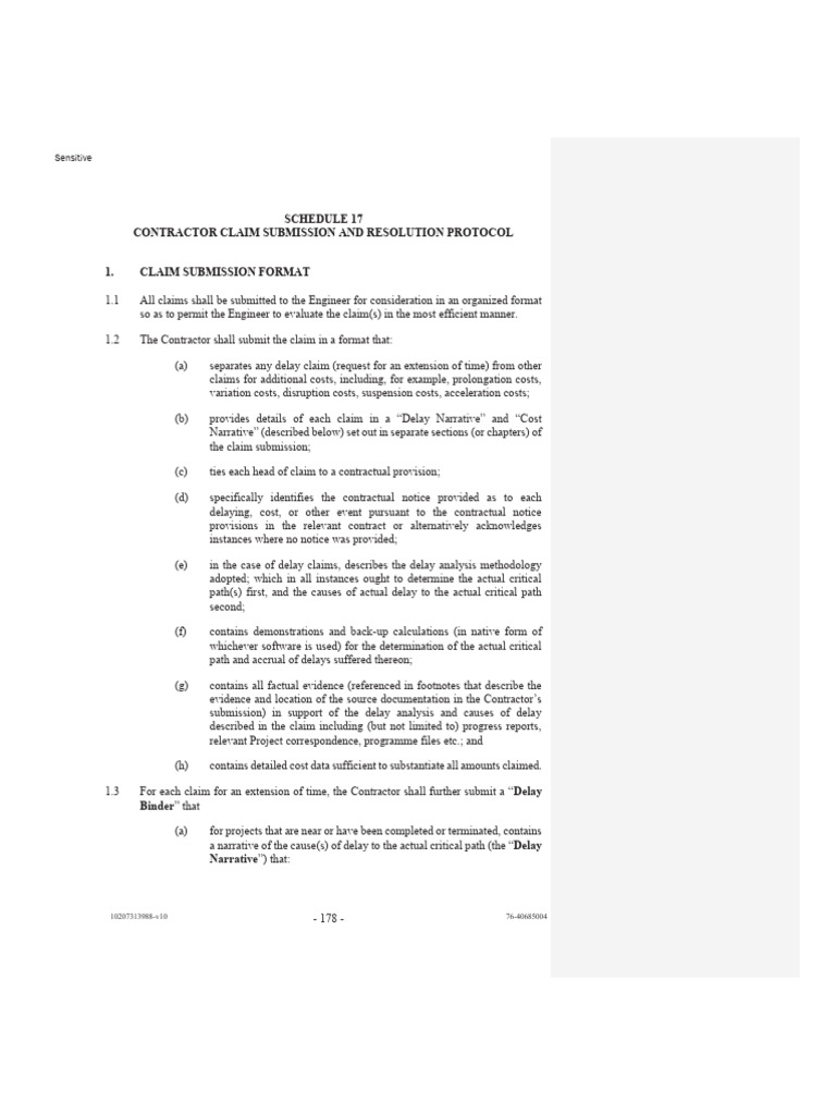 Schedule 17 Contractor Claim Submission and Resolution Protocol | PDF ...