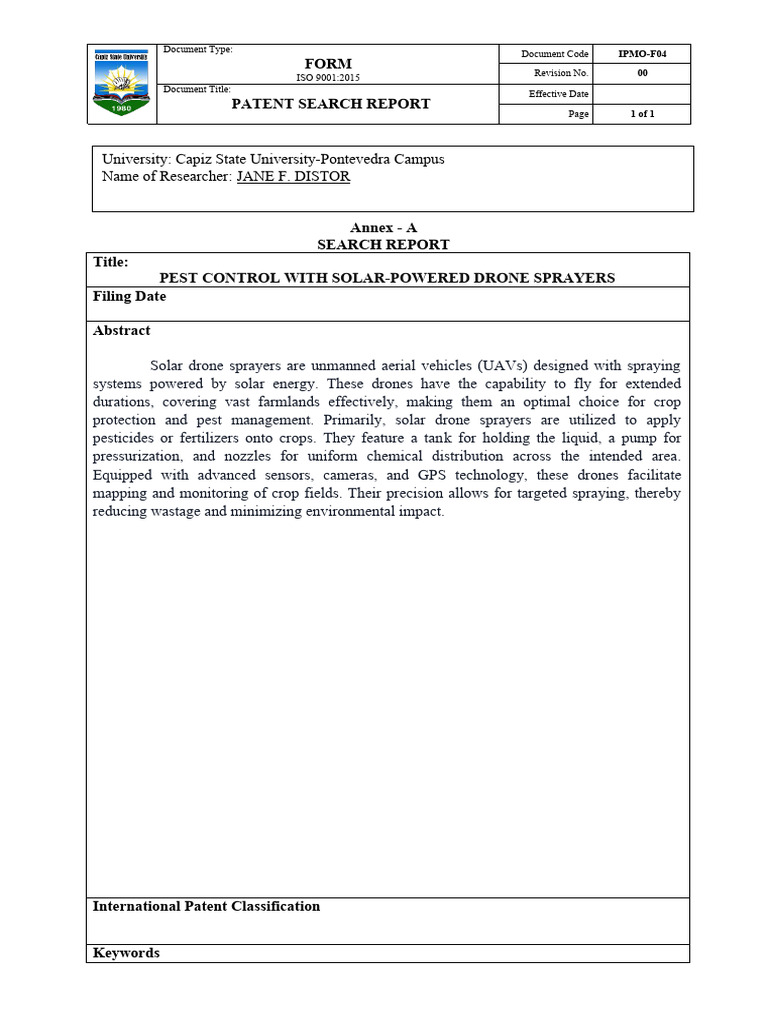 Patent Search Blank Form | PDF | Unmanned Aerial Vehicle | Engines