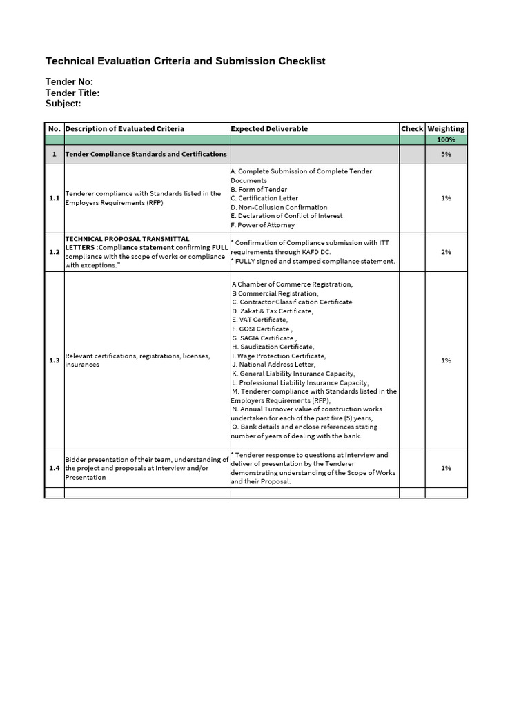 KAFD - Technical Evaluation Criteria | PDF | Occupational Safety And ...