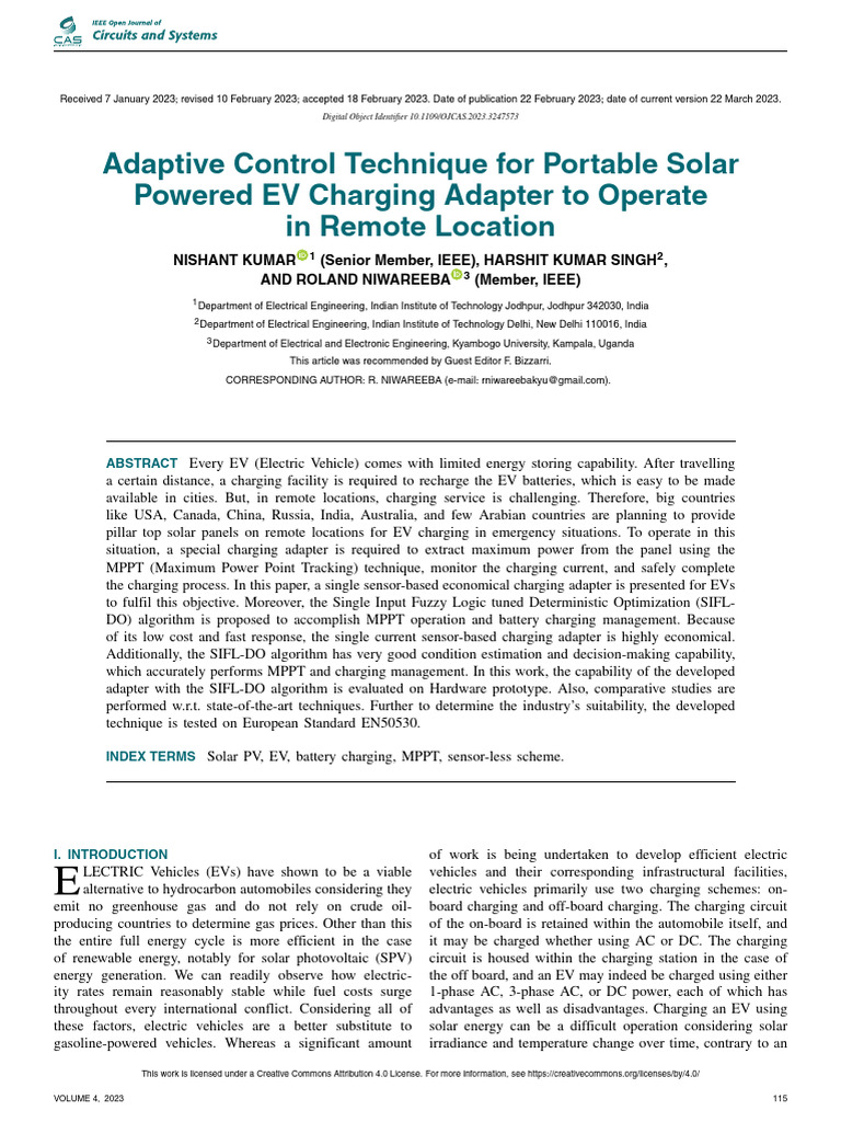 2023 J Adaptive Control Technique For Portable Solar Powered Ev Charging Adapter To Operate In