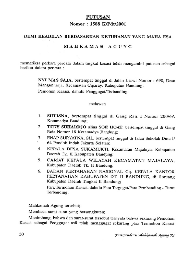 Putusan MA No. 1588 K-Pdt-2001 | PDF