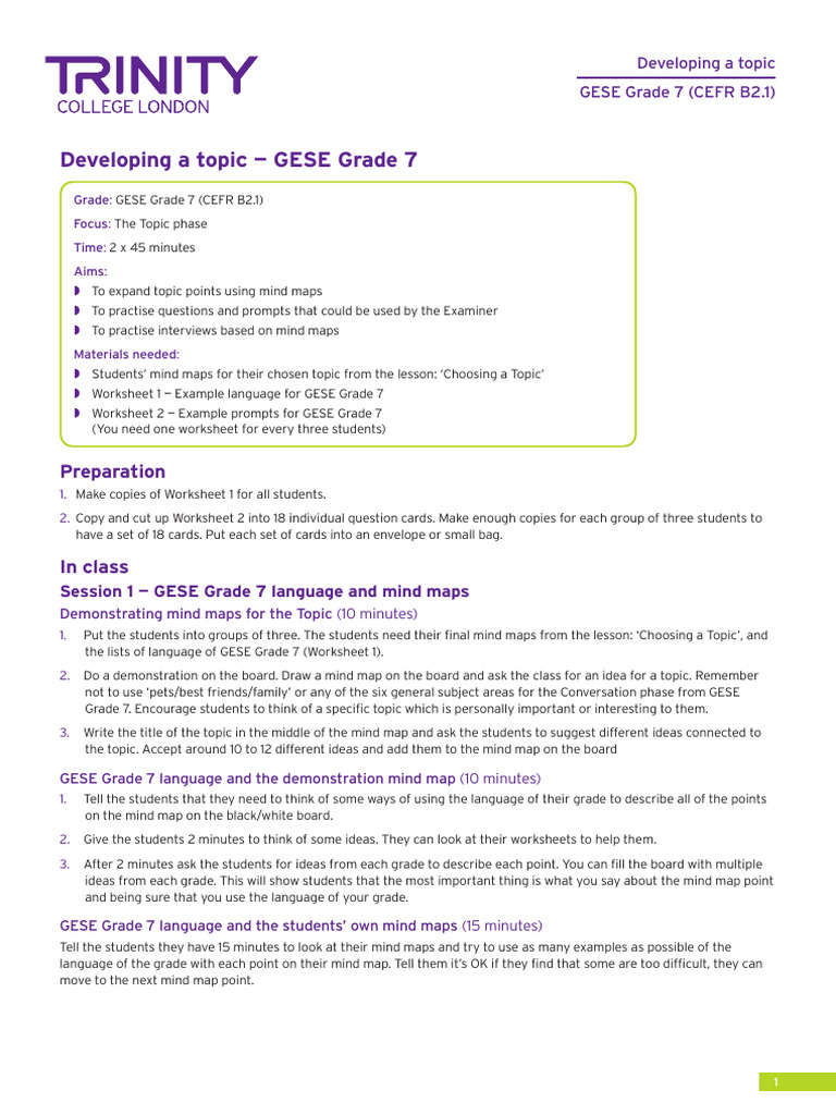 15 GESE G7 Developing A Topic | PDF | Question | Cognition