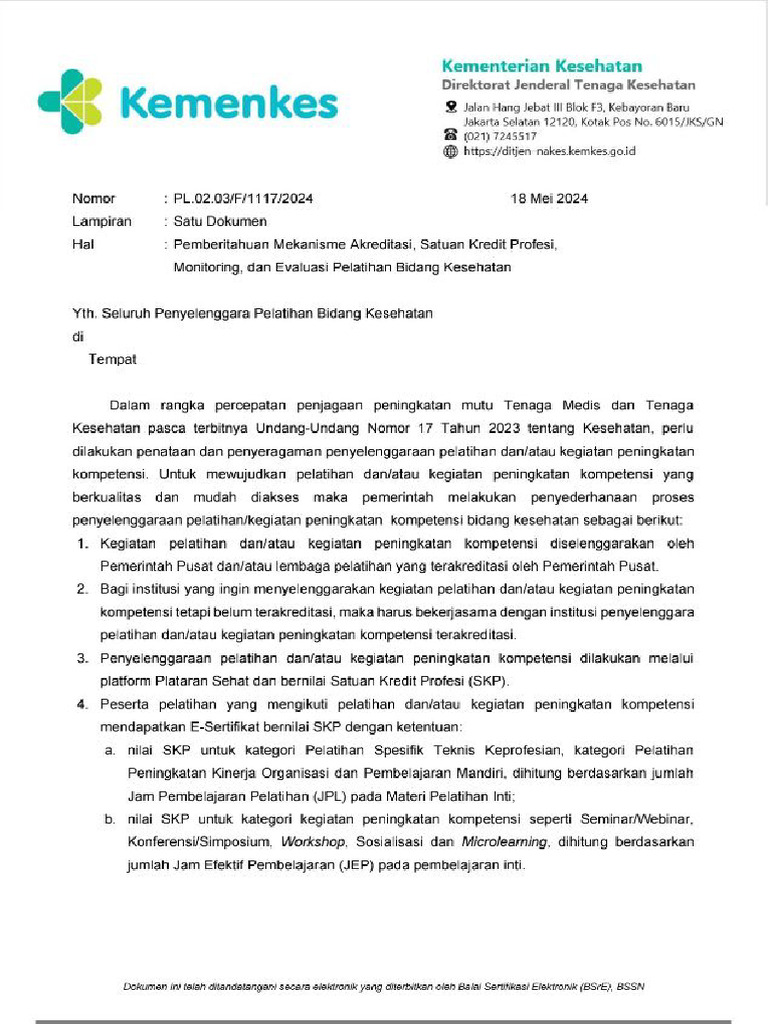 Surat Dirjen TTG Mekanisme Akreditasi Pelatihandocx-1 | PDF