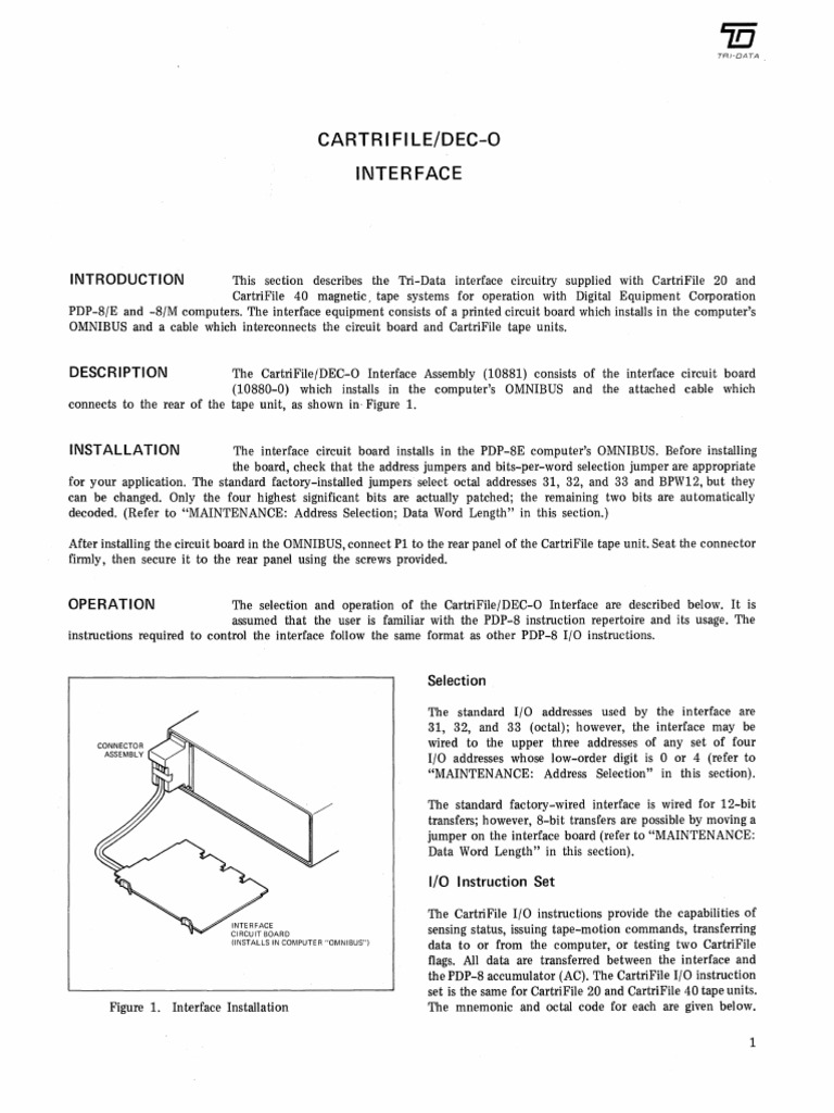 Tri-Data_CartriFile_PDP-8_Omnibus_Interface | PDF | Input/Output | Bit