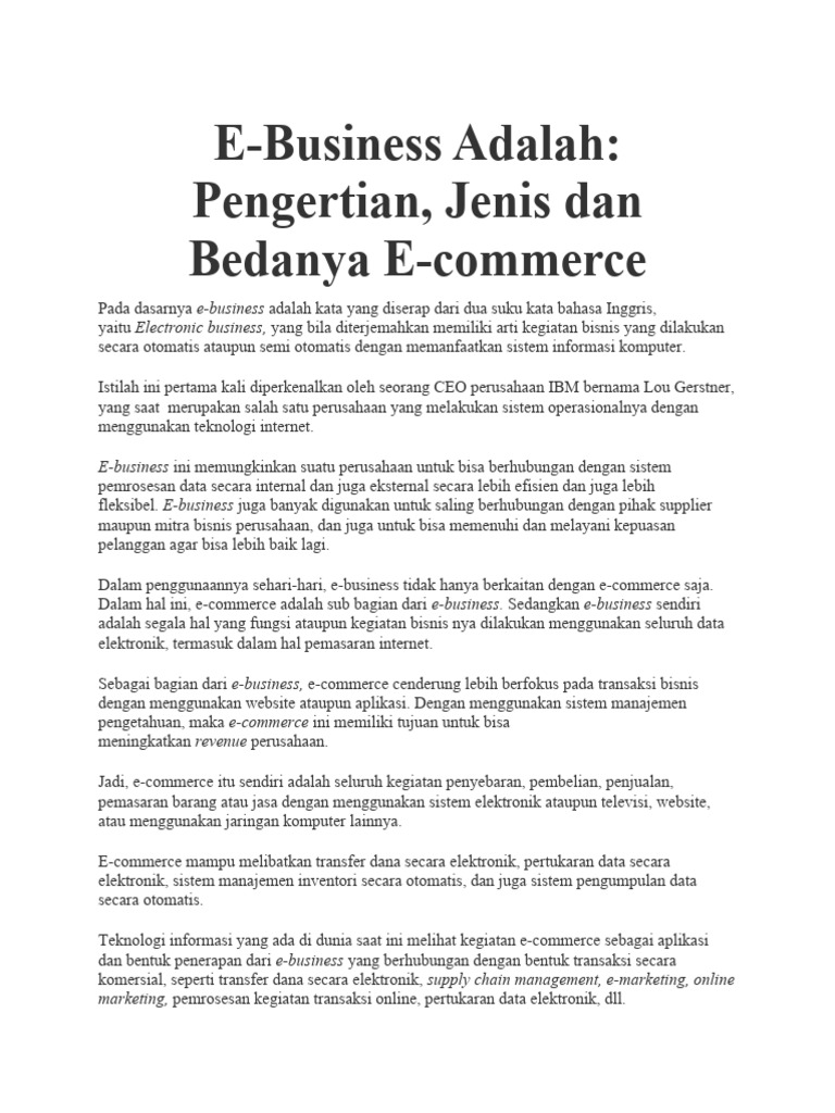 Pengertian dan Jenis E-Business | PDF
