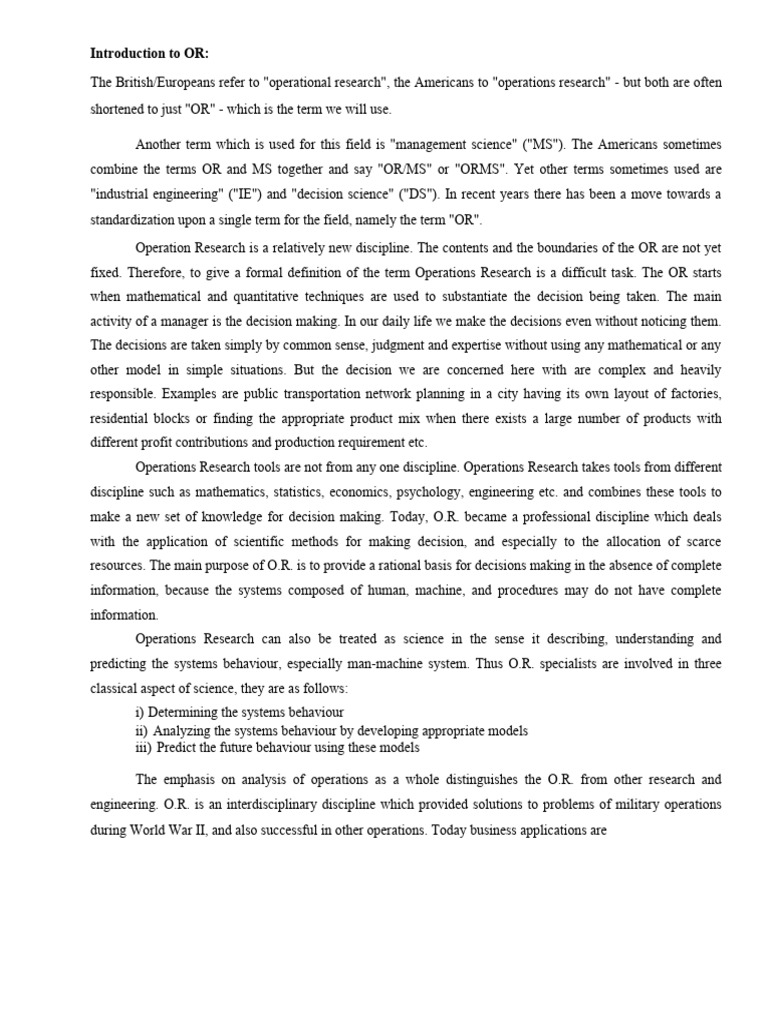 Introduction To Operation Research | PDF | Operations Research | Linear Programming