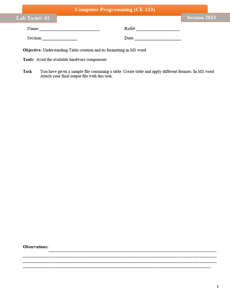 Lab Tasks 02-Table Creation | PDF