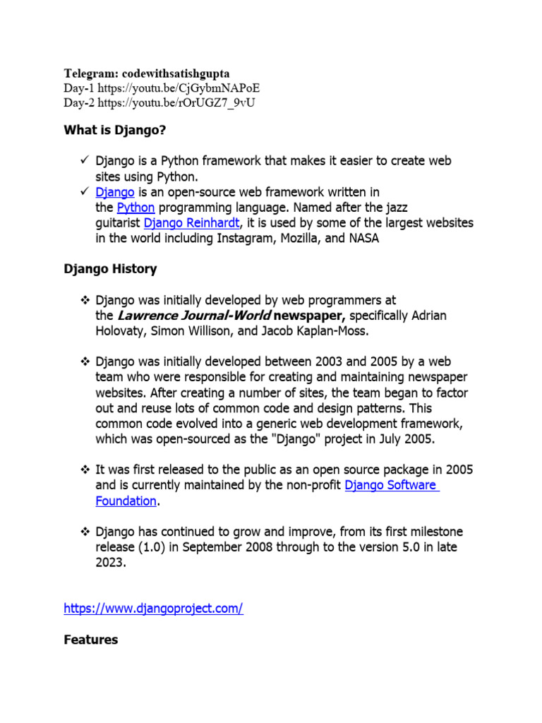 Telegram: Codewithsatishgupta: Django Python Django Reinhardt | PDF