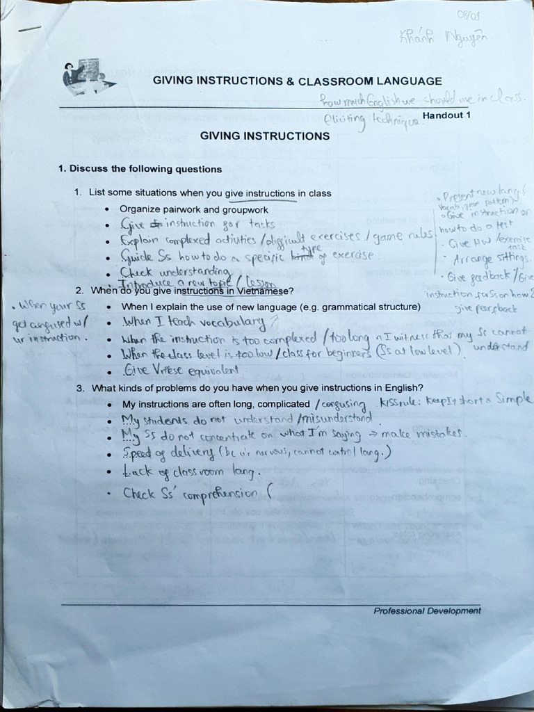 Giving Instructions and Classroom Language-Noted | PDF | Learning ...