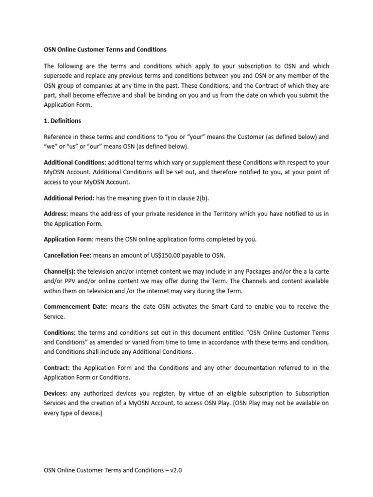 Osn Online Customer Terms and Conditions | PDF | Subscription Business ...