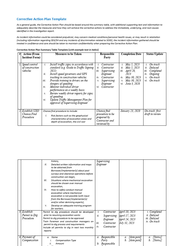 Corrective Action Plan Template | PDF