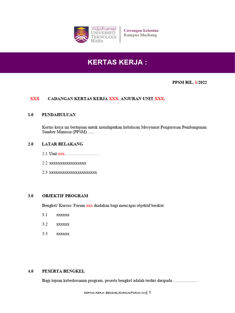 Template Kertas Kerja PPSM 2022 | PDF