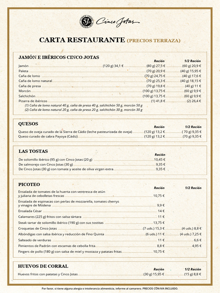 5j Sevilla Carta Restaurante Terraza | PDF | Uva | Alimentos