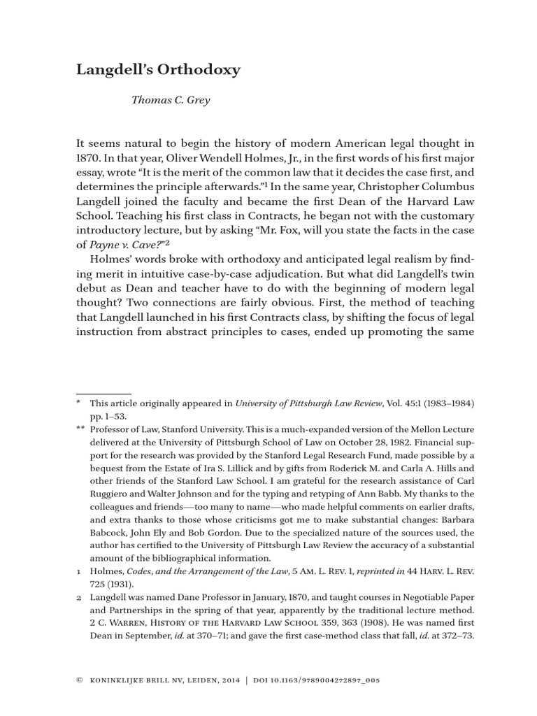 Langdell's Orthodoxy | PDF | Harvard Law School | Jurisprudence
