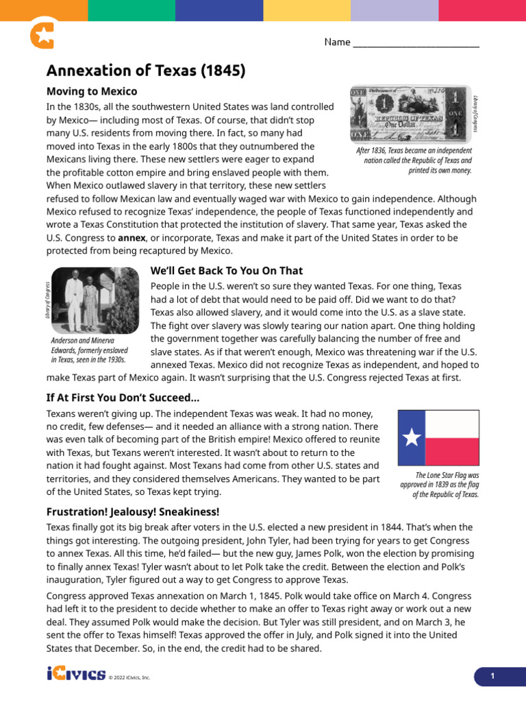 Texas Annexation: Key Events of 1845 | PDF | Texas | Slavery