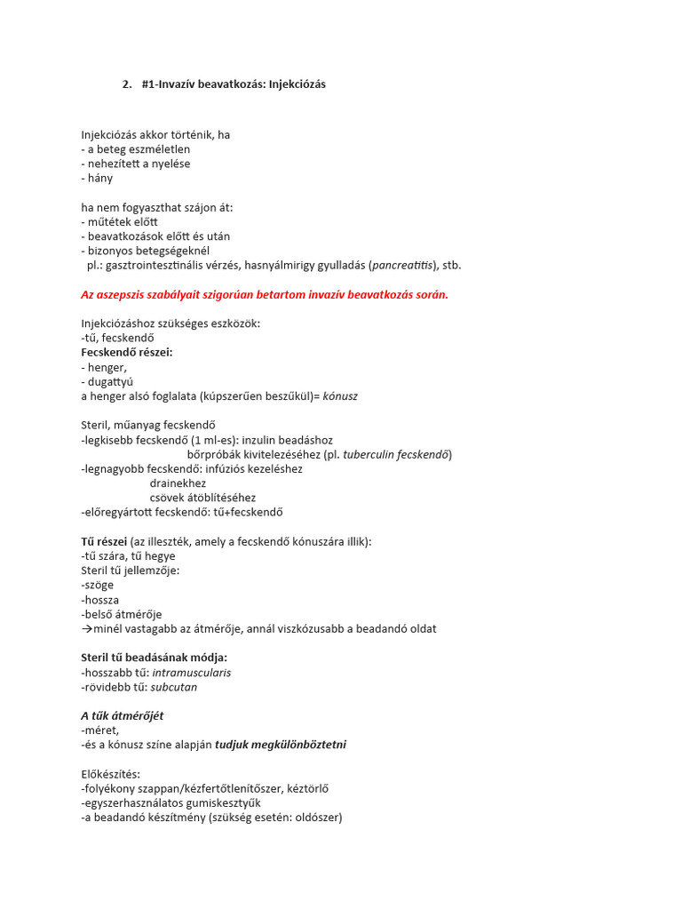 #1-Invazív Beavatkozás: Injekciózás | PDF