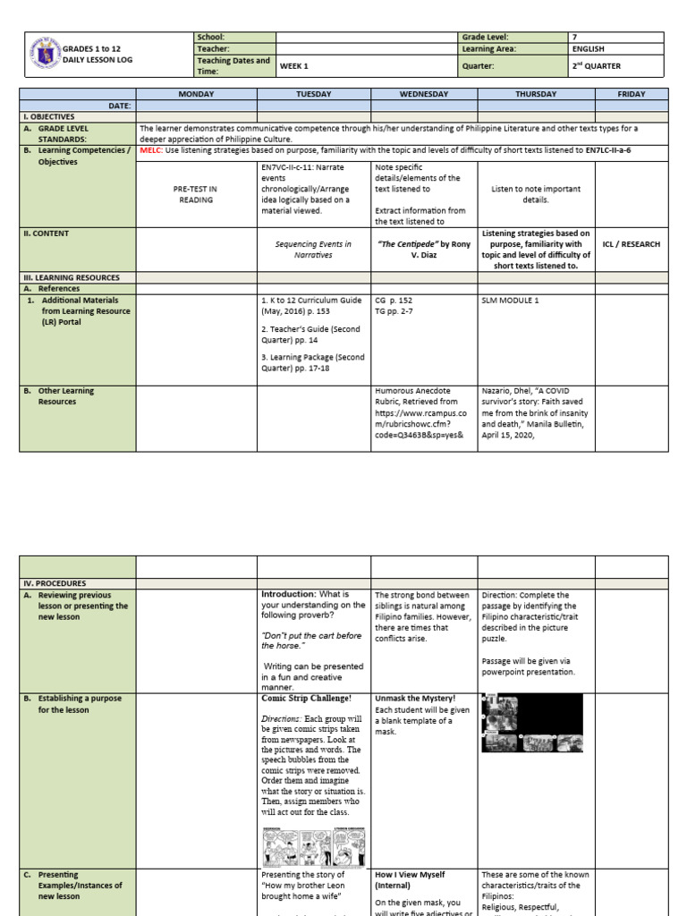 Grade 7 English Lesson Plan | PDF | Learning | Cognition