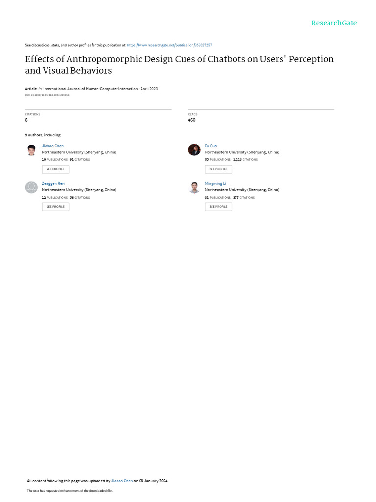 Chatbot Design Cues Impact Study | PDF | Anthropomorphism | Human ...
