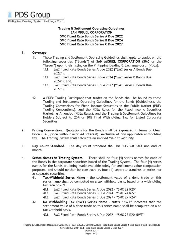 SMC Trading and Settlement Operating Guidelines v4 | PDF | Bonds ...