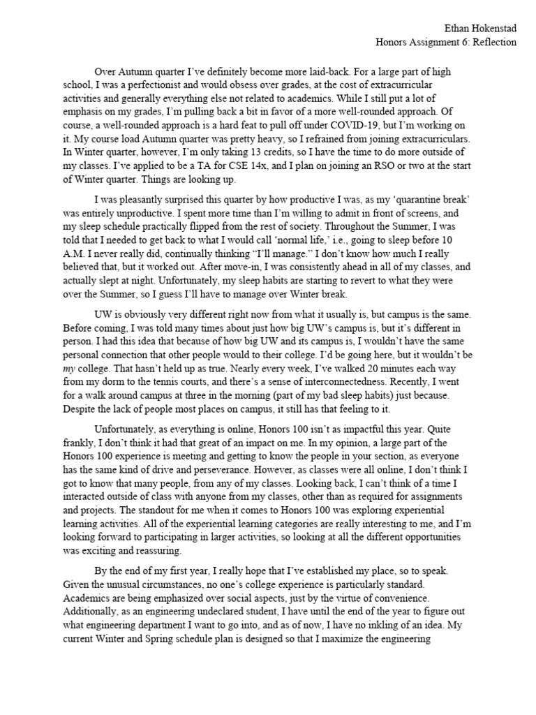 College Reflection: Balancing Academics and Life | PDF