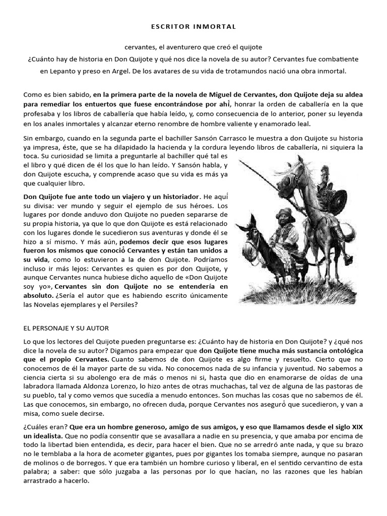 Tercero de Secundaria - Miguel de Cervantes - Inmortal Quijote | PDF ...