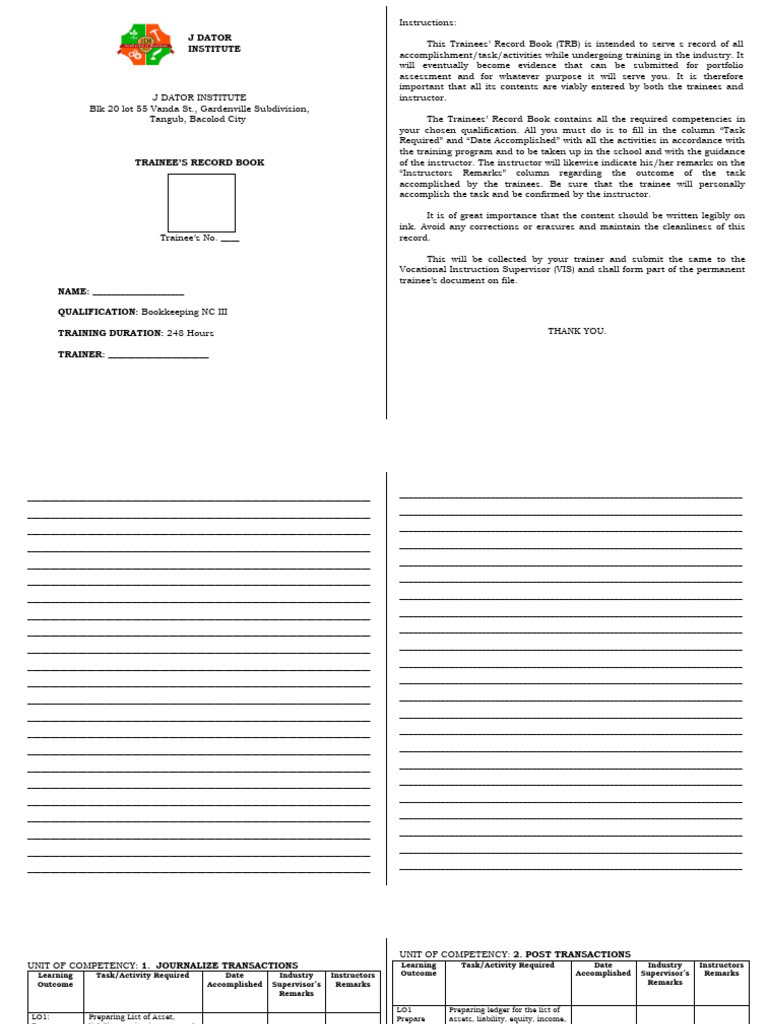 Trainee's Record Book | PDF | Debits And Credits | Equity (Finance)