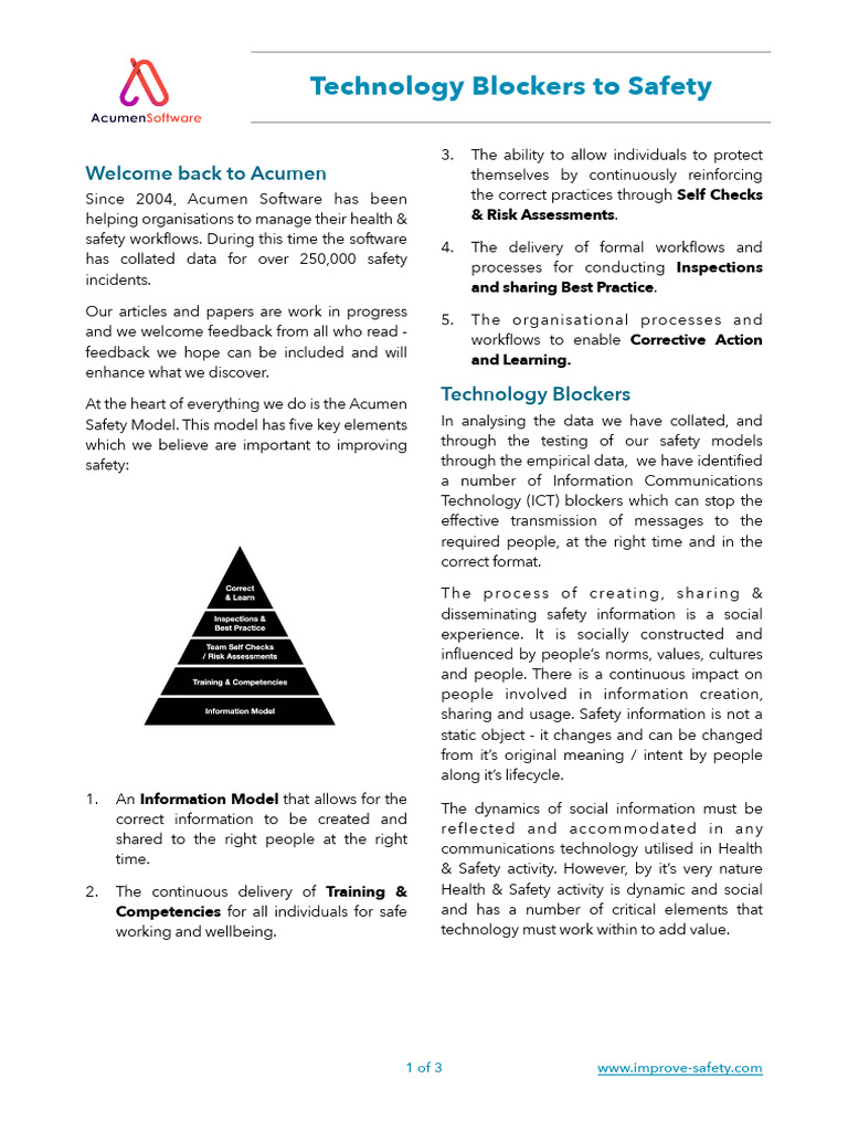 Paper 5 Technology Blockers To Safety | PDF | Information | Safety