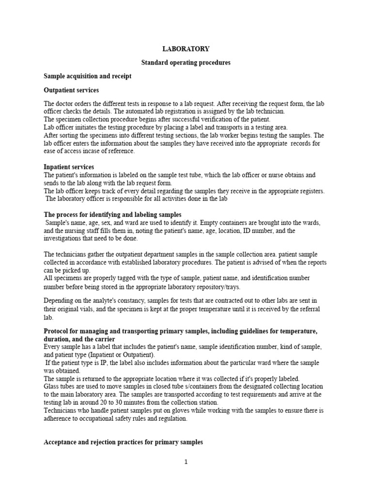 Laboratory Sop | PDF | Laboratories | Sampling (Statistics)