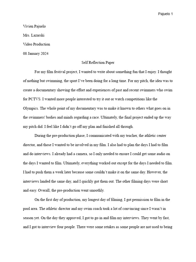 Self Reflection Paper | PDF