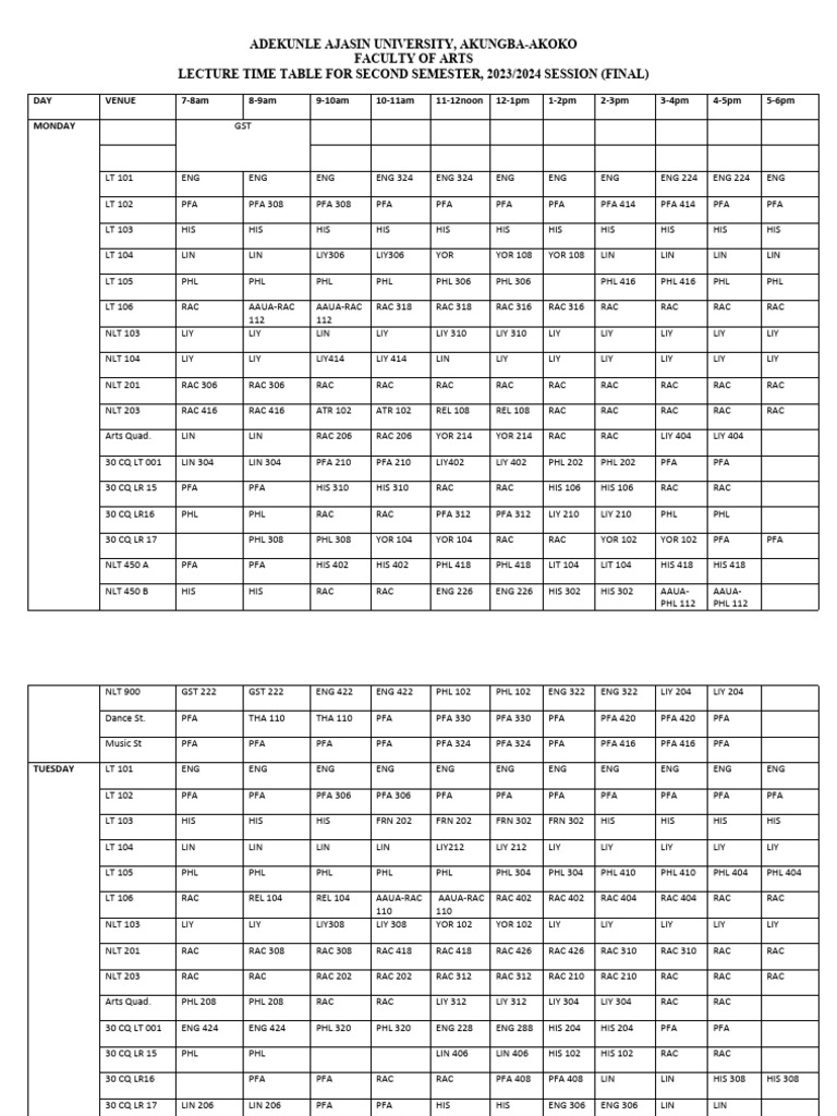 2023-2024 2nd Semester Timetable (Final) | PDF | Technology & Engineering