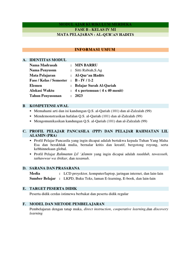 Modul Qurdis 4 Bab 1 Al Qariah | PDF