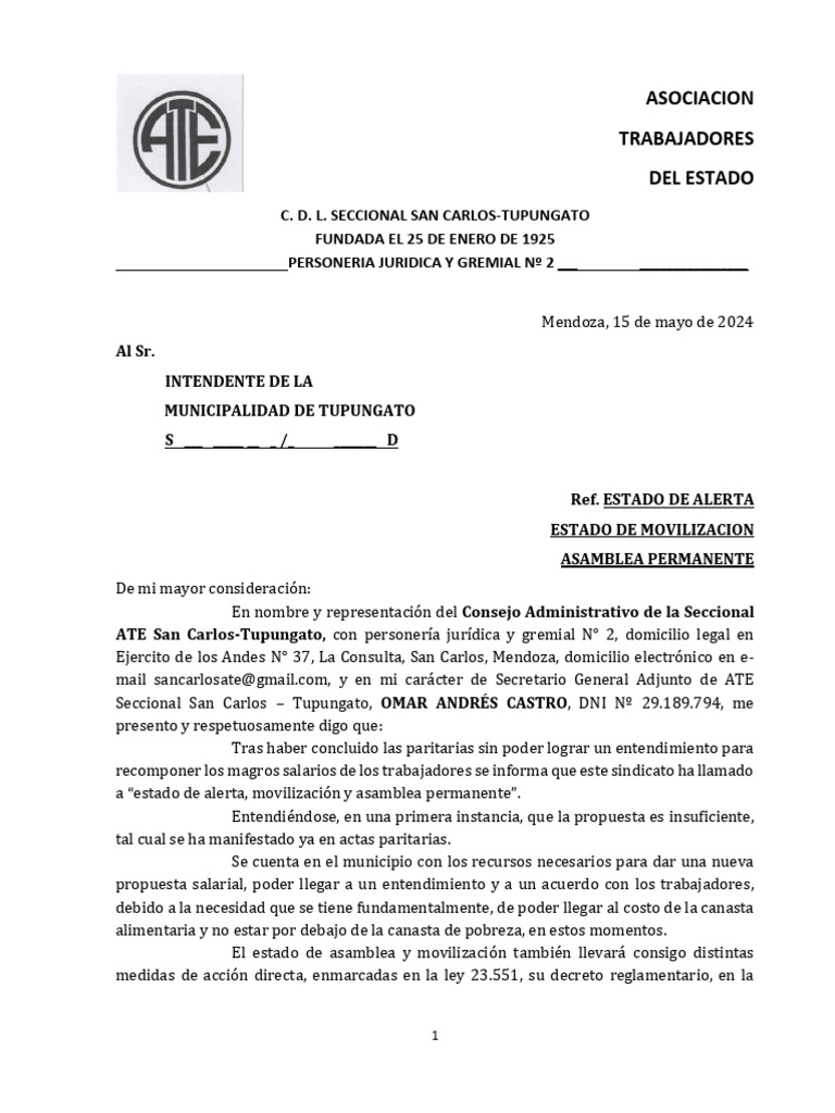 Nota Municipalidad de Tupungato | PDF | Gobierno