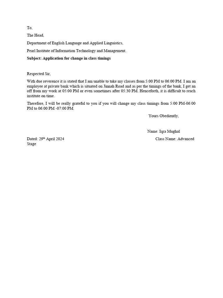 Request to Change Class Timings | PDF