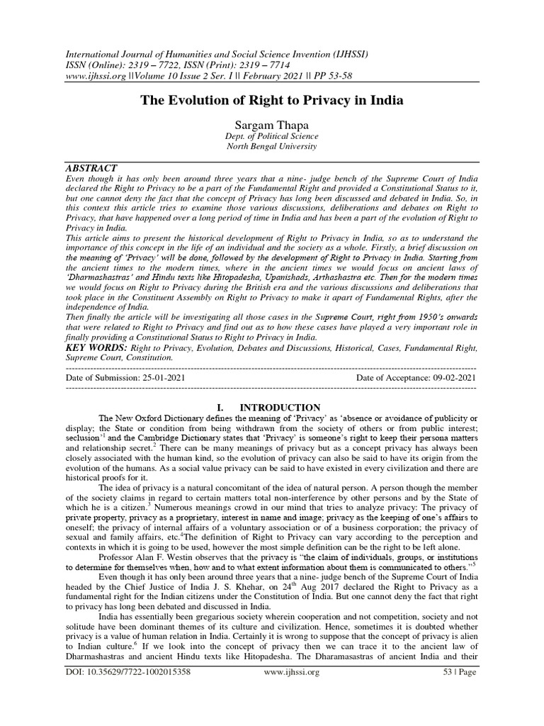 The Evolution of Right To Privacy in India | PDF | Right To Privacy ...