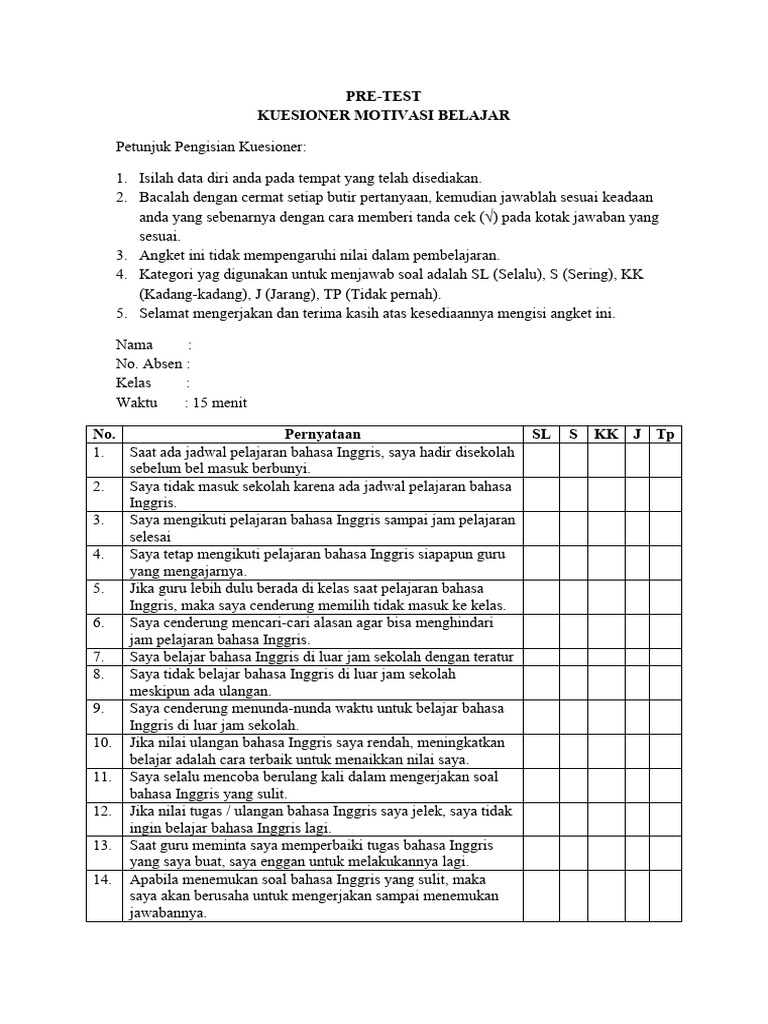 Soal Pree Test Dan Post Test | PDF