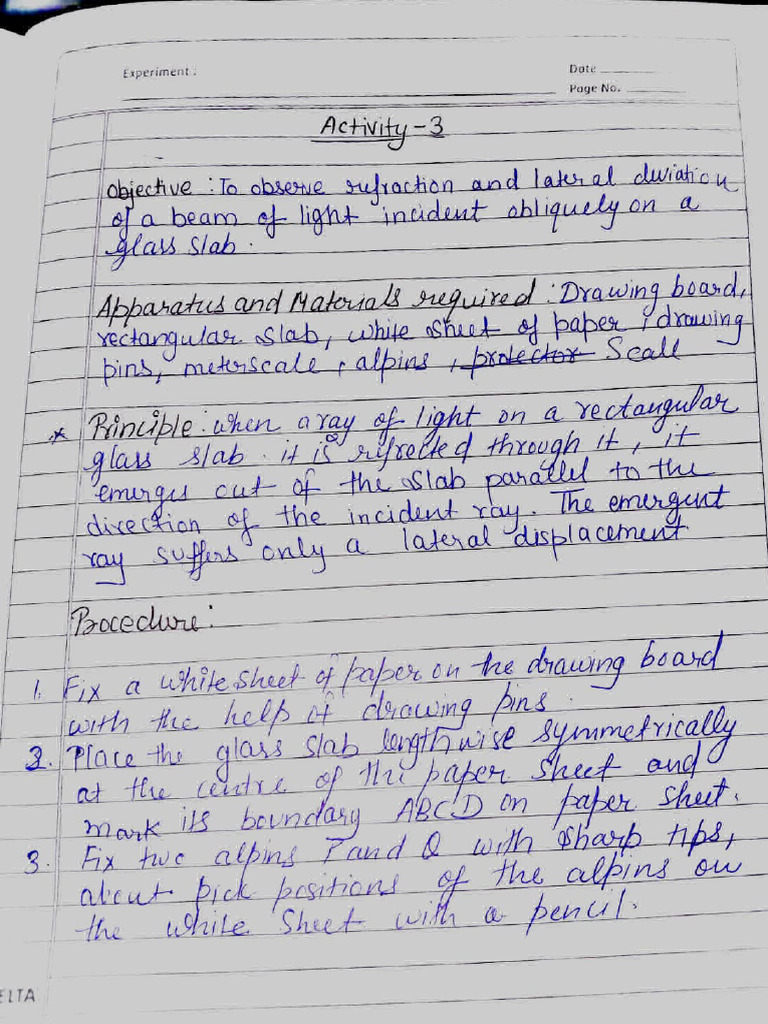 Activity 3 to Observe Refraction and Lateral Shift on Glass Slab | PDF